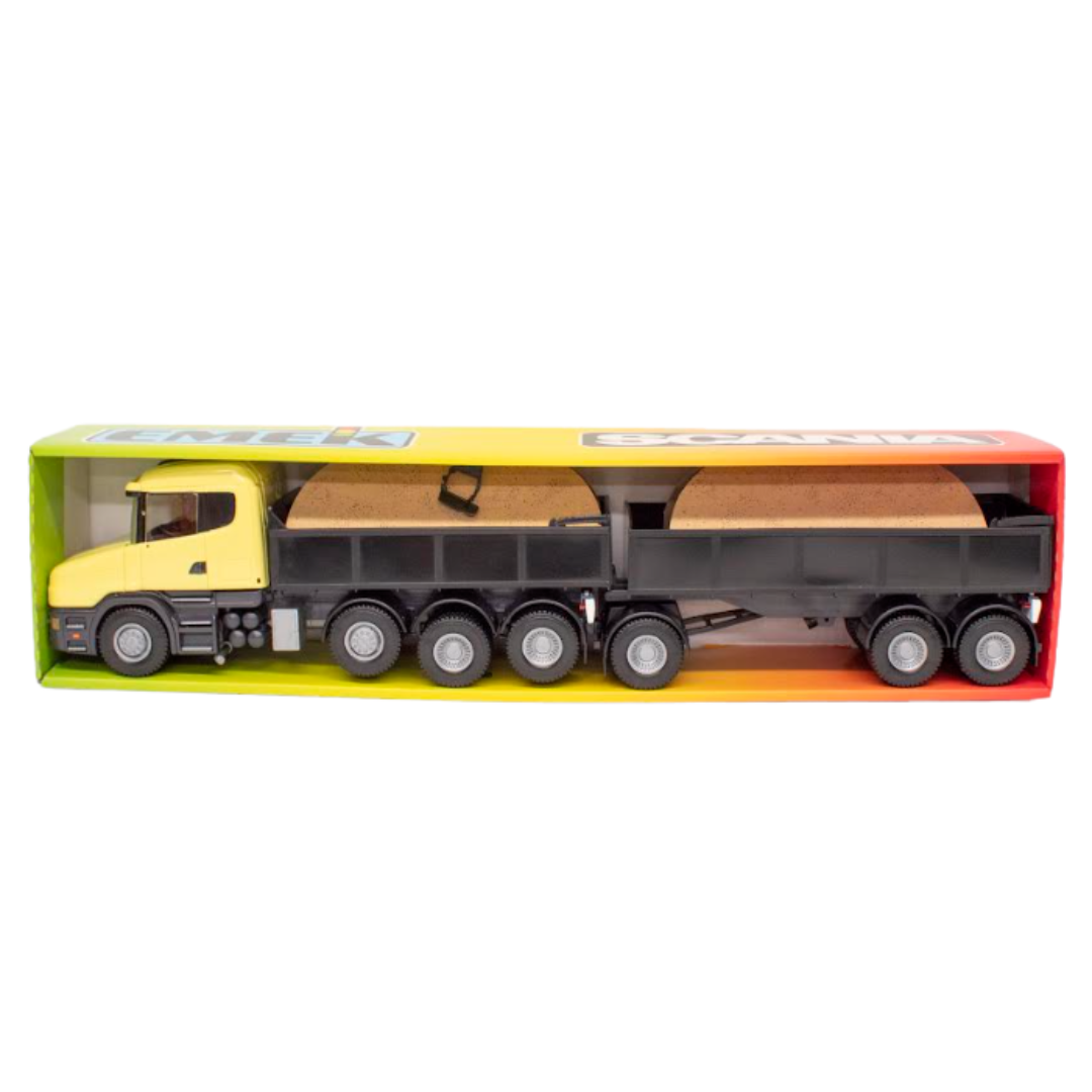 EMEK 20459 1:25 Scale Yellow Scania Truck with Black Trailer and Cargo ...