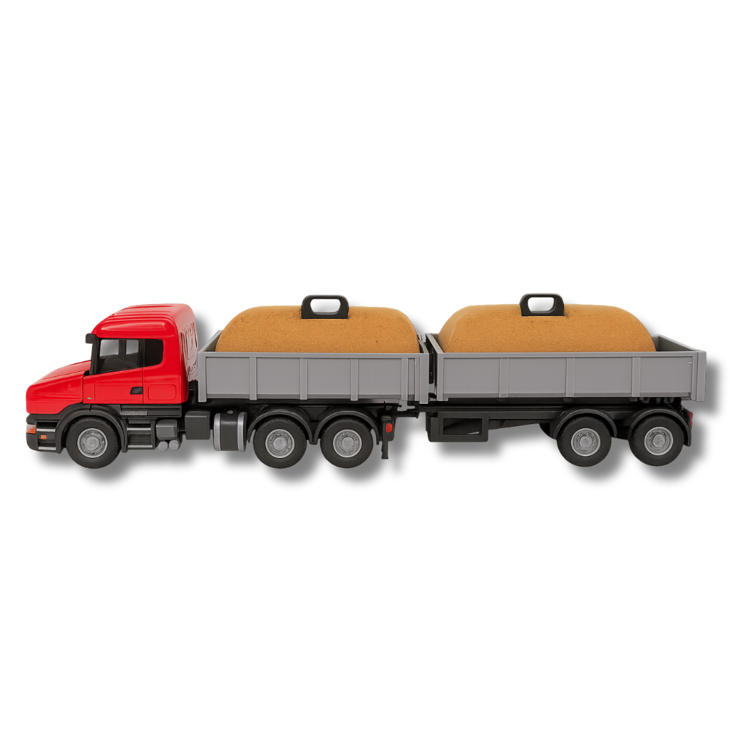 EMEK 20455 1:25 Scale Red Scania Truck with Trailer and Dual Cargo Tan ...